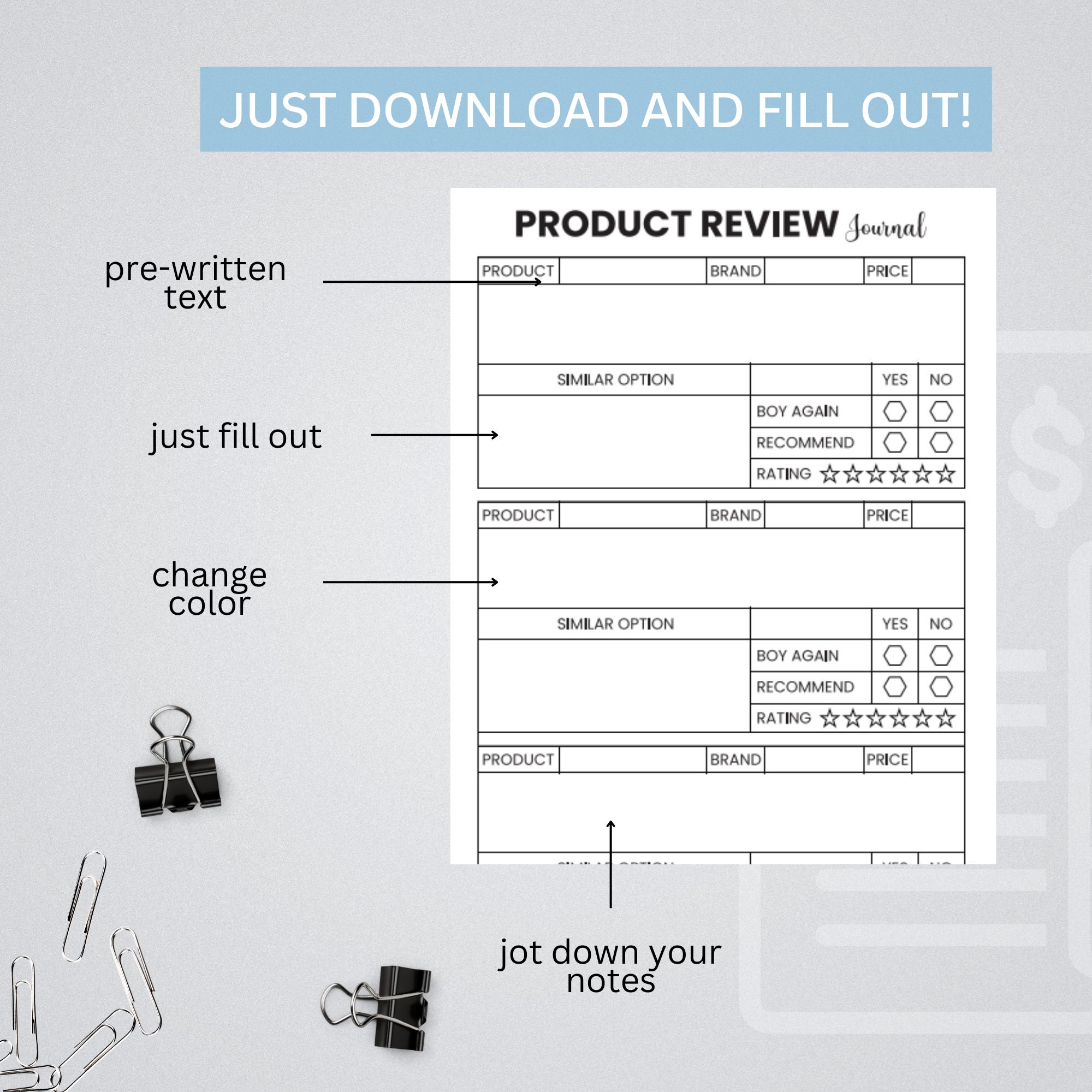 Digital Product Review Template, Printable Product Analysis, Product ...