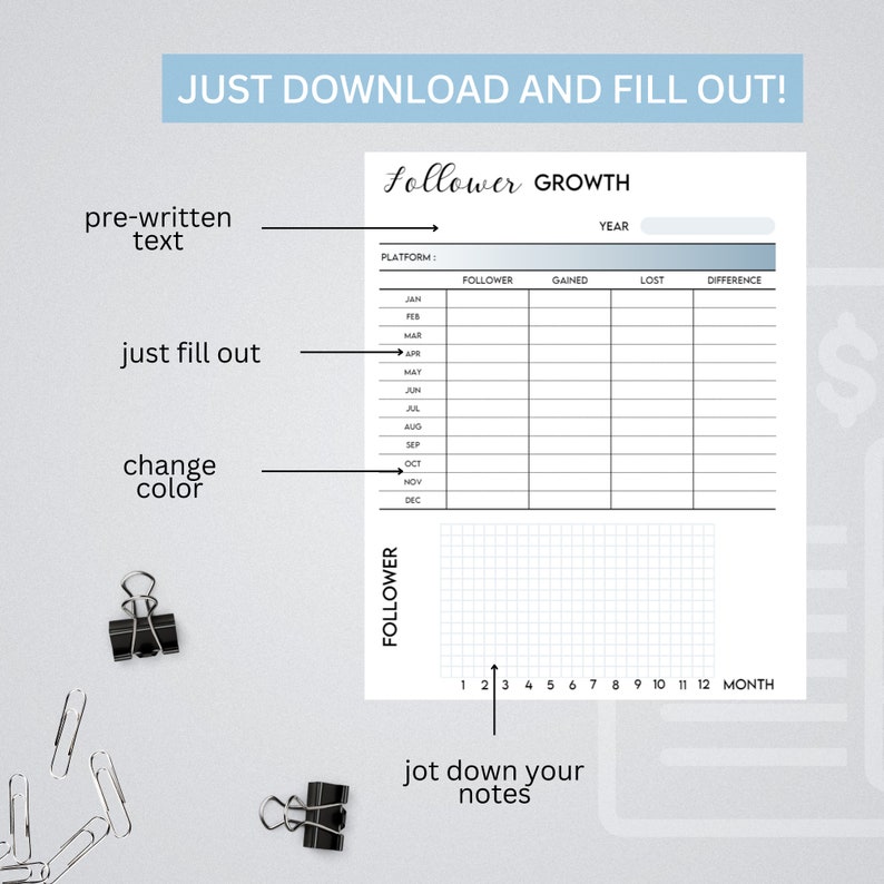 Follower Tracker Template, Follower Growth Planner, Social Media ...