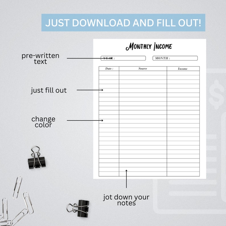Monthly Income Tracker Printable, Editable Income Log, Digital Income ...