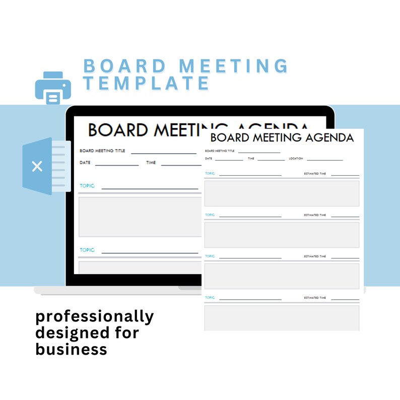 Board Meeting Agenda Template, Printable Meeting Organizer, Meeting ...