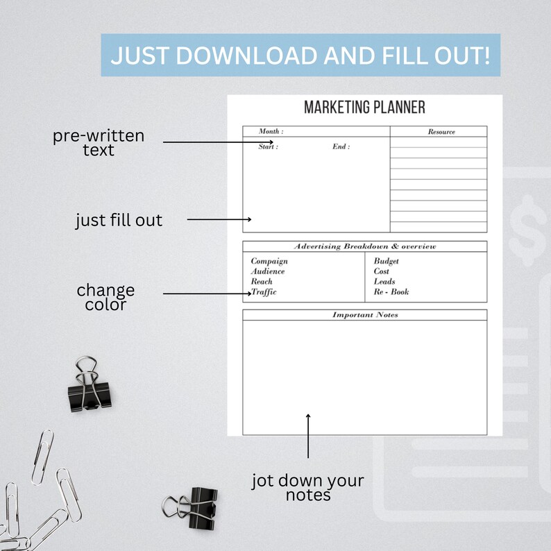 Printable Marketing Plan Template, Marketing Strategy, Marketing ...