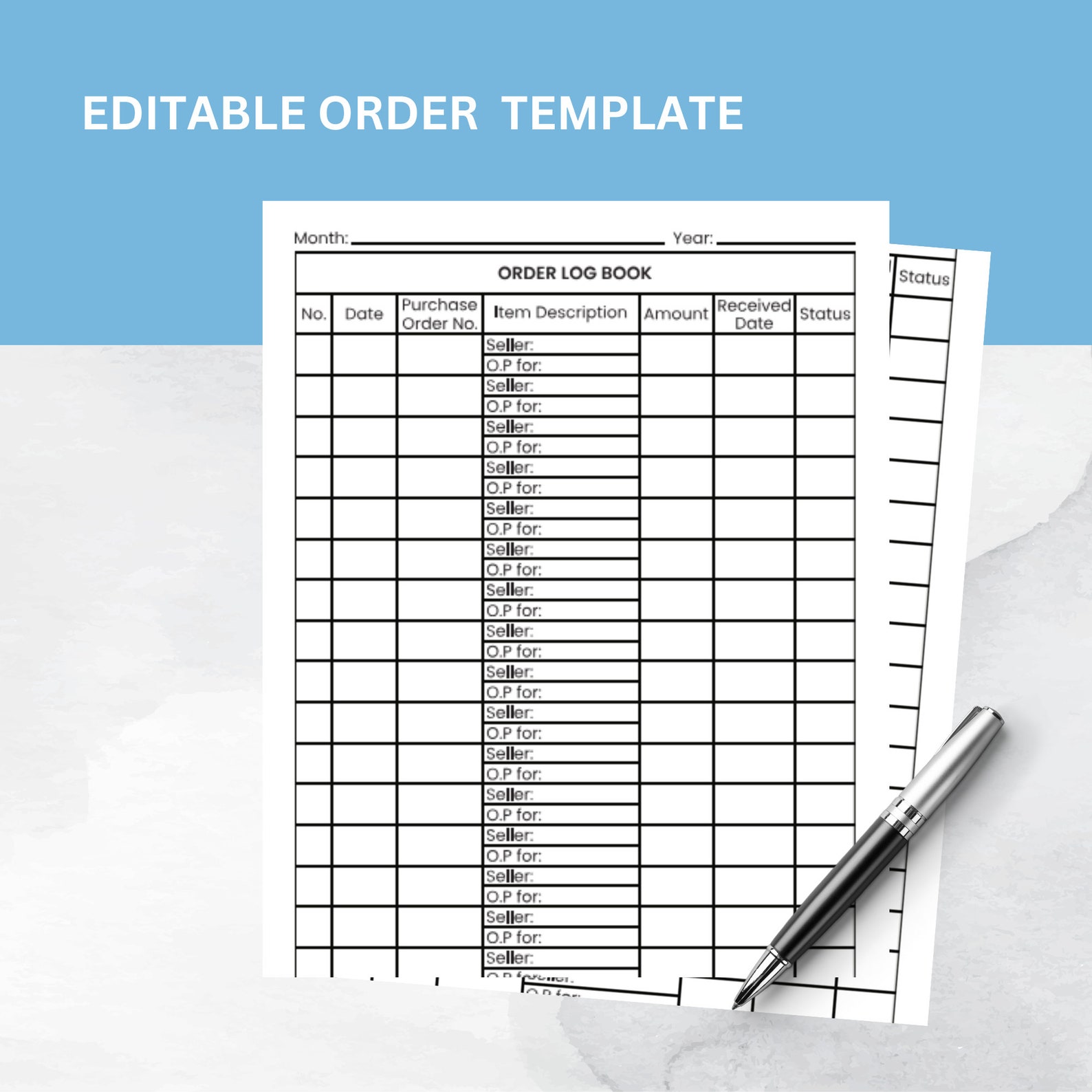 Order Log Book Digital Template, Printable Order Book, Order List ...