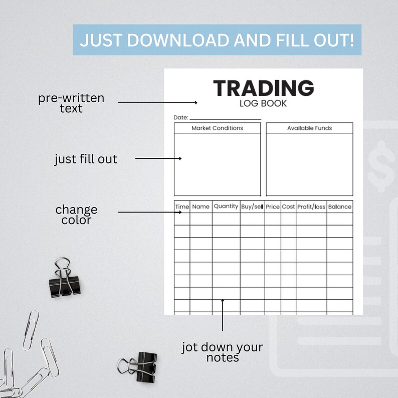 Printable Trading Log Book, Trading Kit, Investment Tracking ...