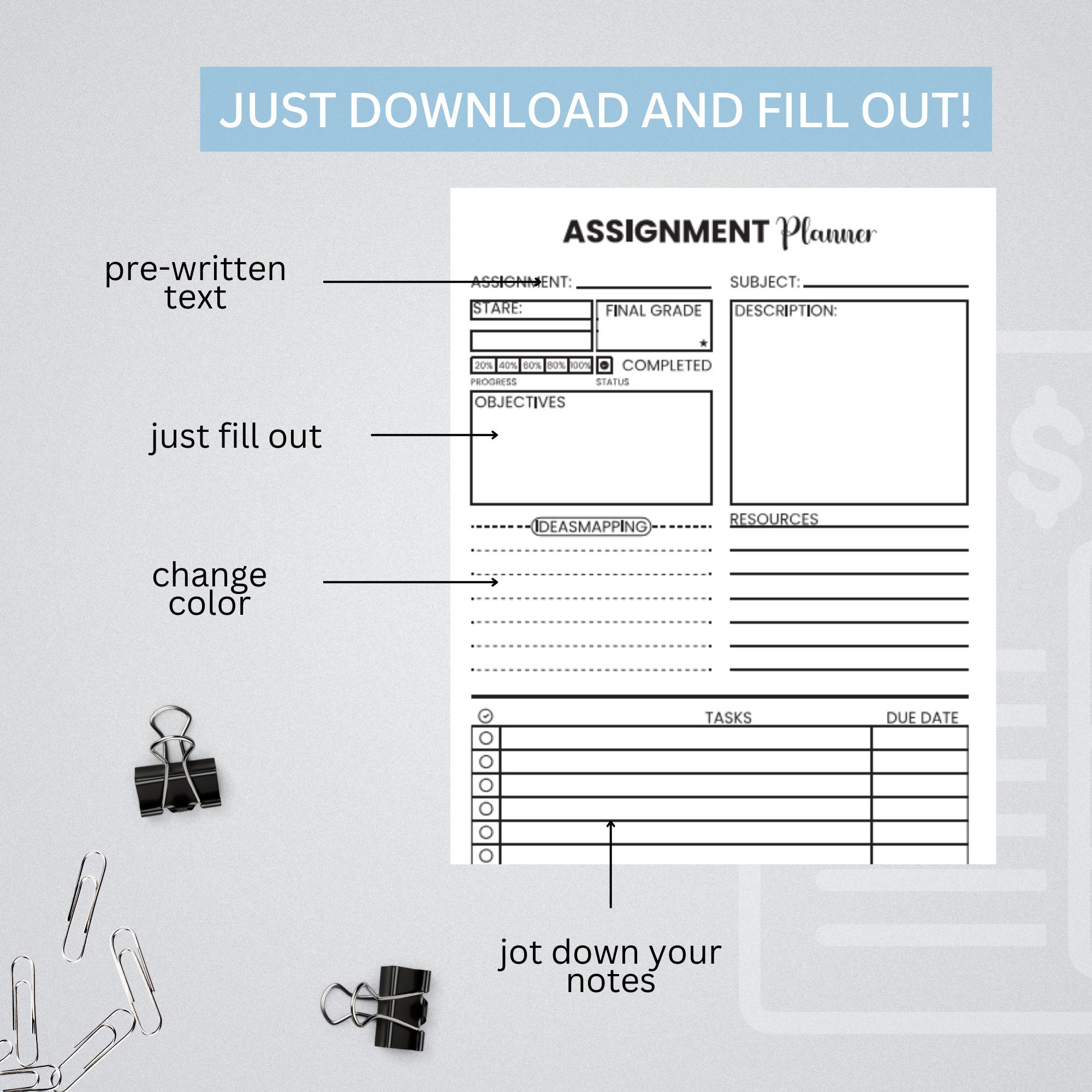 Printable Assignment Template, Digital Assignment Planner, Assignment ...