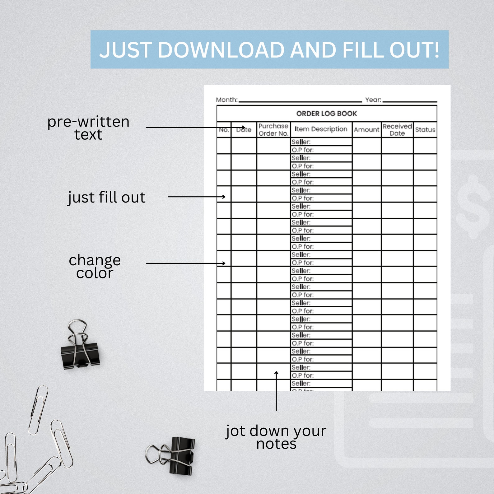 Order Log Book Digital Template, Printable Order Book, Order List ...