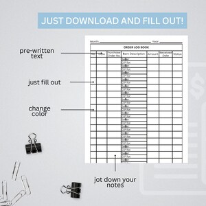Order Log Book Digital Template, Printable Order Book, Order List ...
