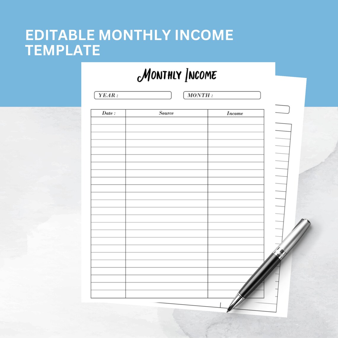 Monthly Income Tracker Printable, Editable Income Log, Digital Income ...