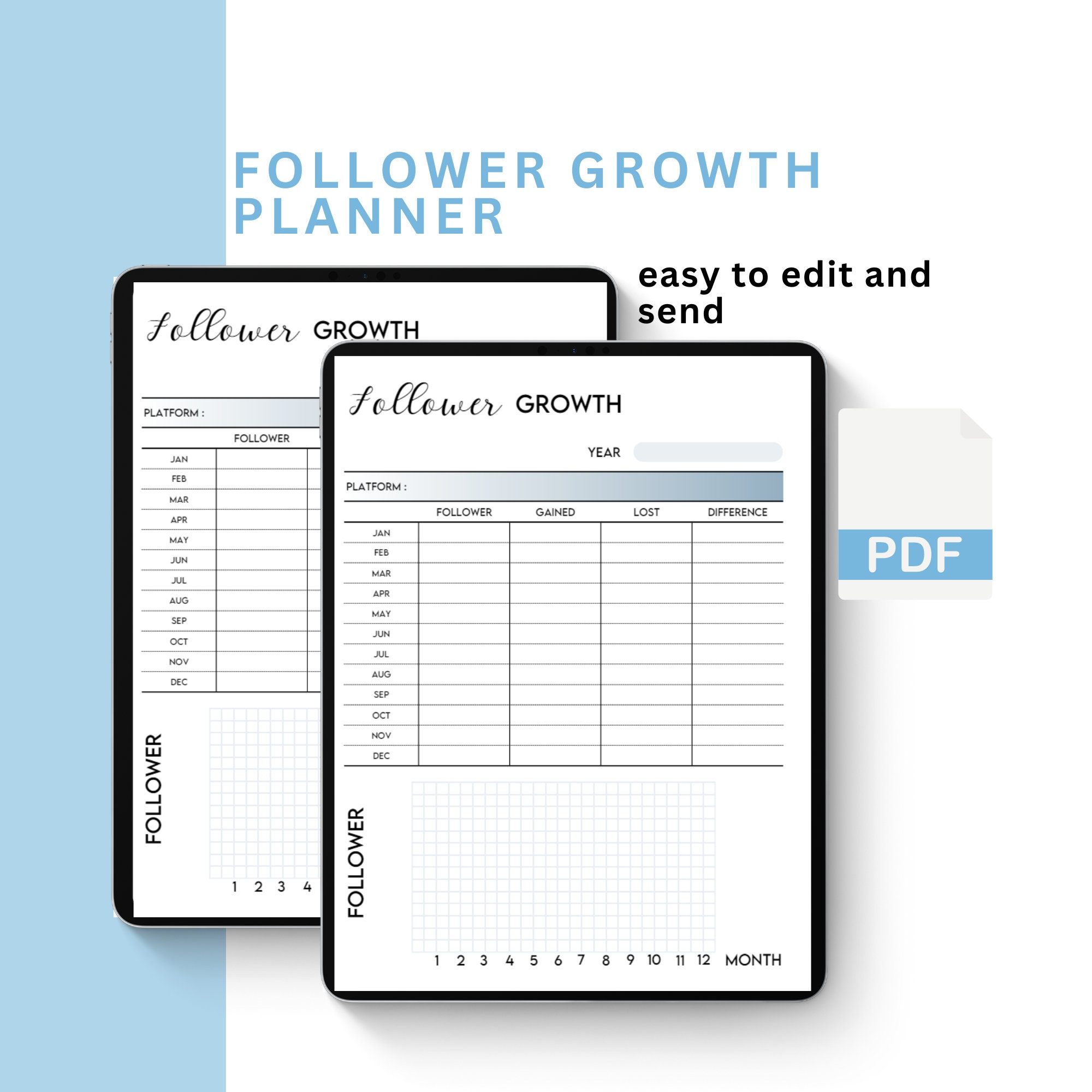Follower Tracker Template, Follower Growth Planner, Social Media ...