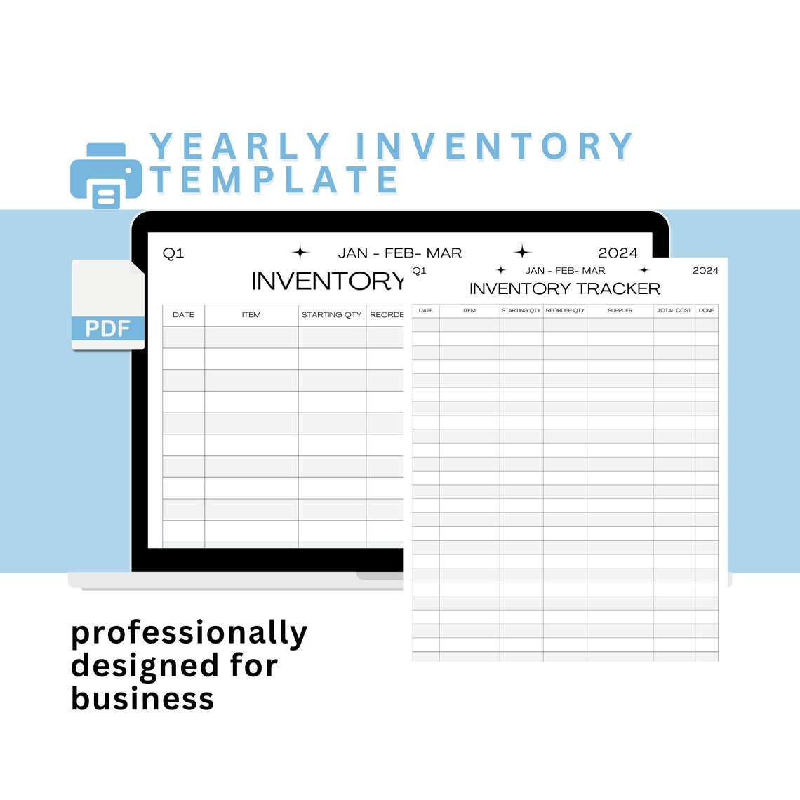 Inventory List Template, Yearly Inventory Tracker, Printable Inventory ...