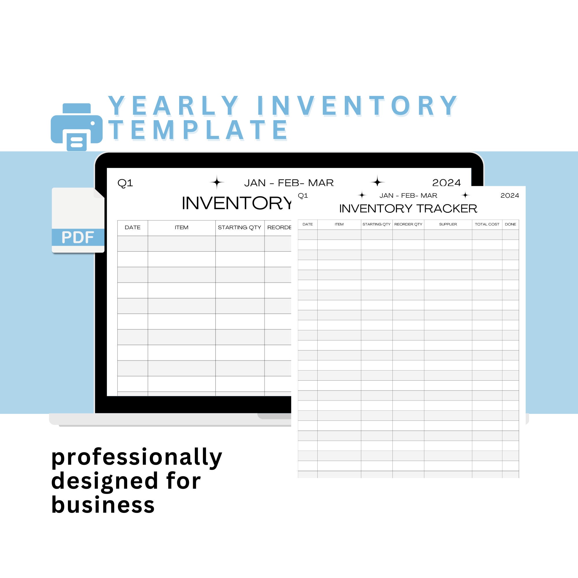 Inventory List Template, Yearly Inventory Tracker, Printable Inventory ...