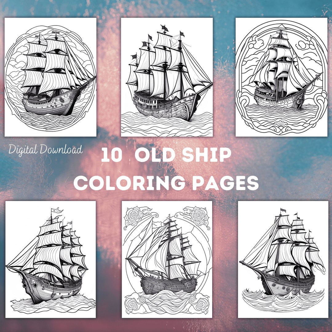 10 Realistic Old Sailing Ship Coloring Pages Printable PDF in - Etsy