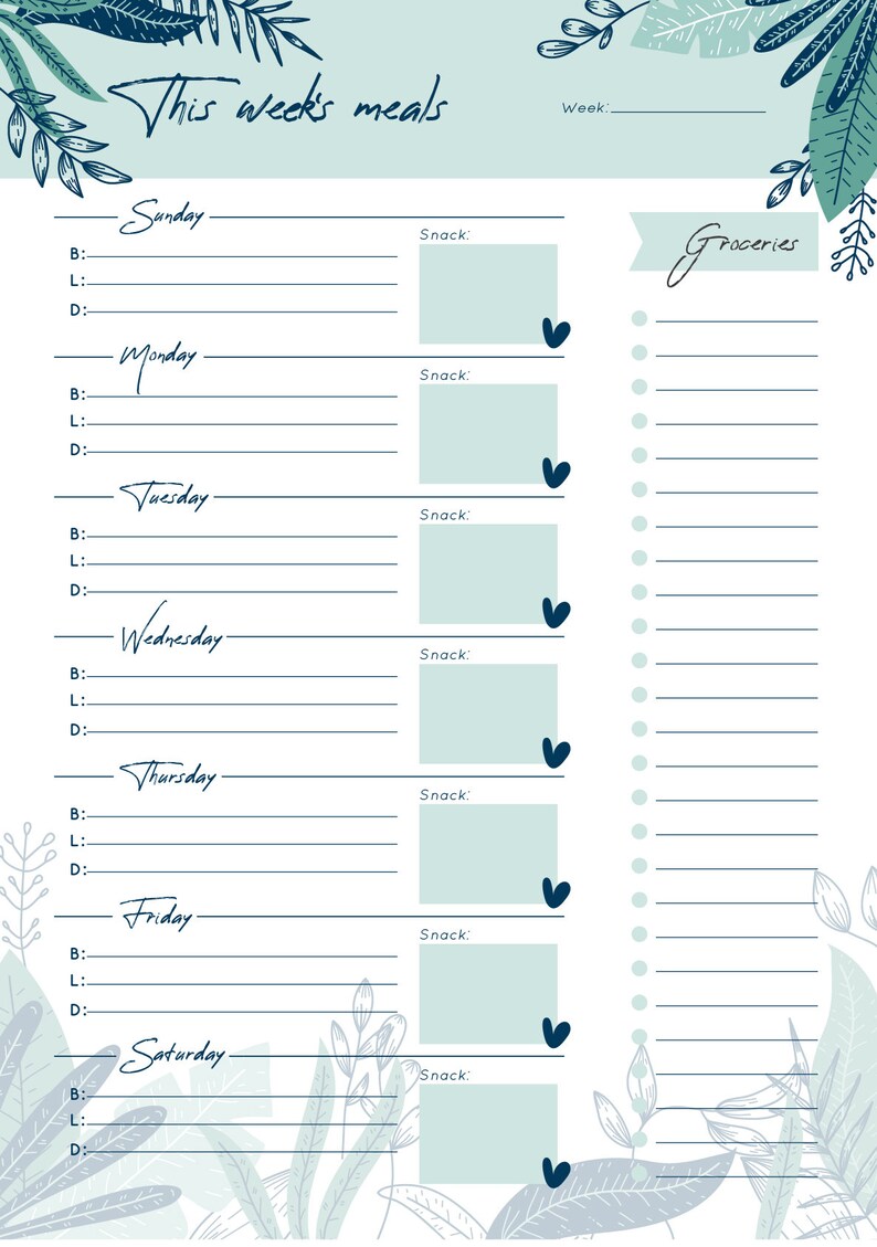 Weekly Meal Planner Printable Weekly Planner Digital Weekly - Etsy