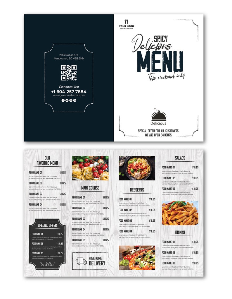 Restaurant Menu, Printable Restaurant Menu, Digital Restaurant Menu ...