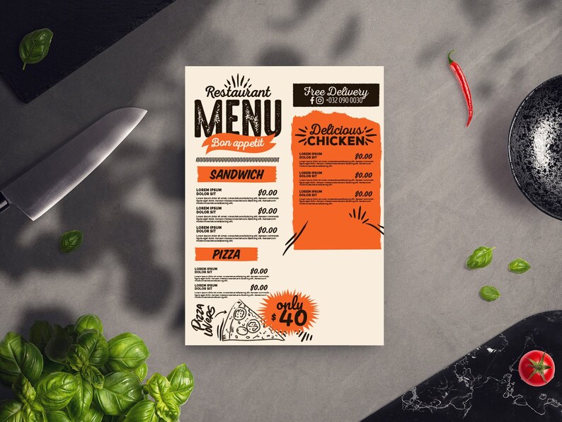 Restaurant Menu, Printable Restaurant Menu, Digital Restaurant Menu ...