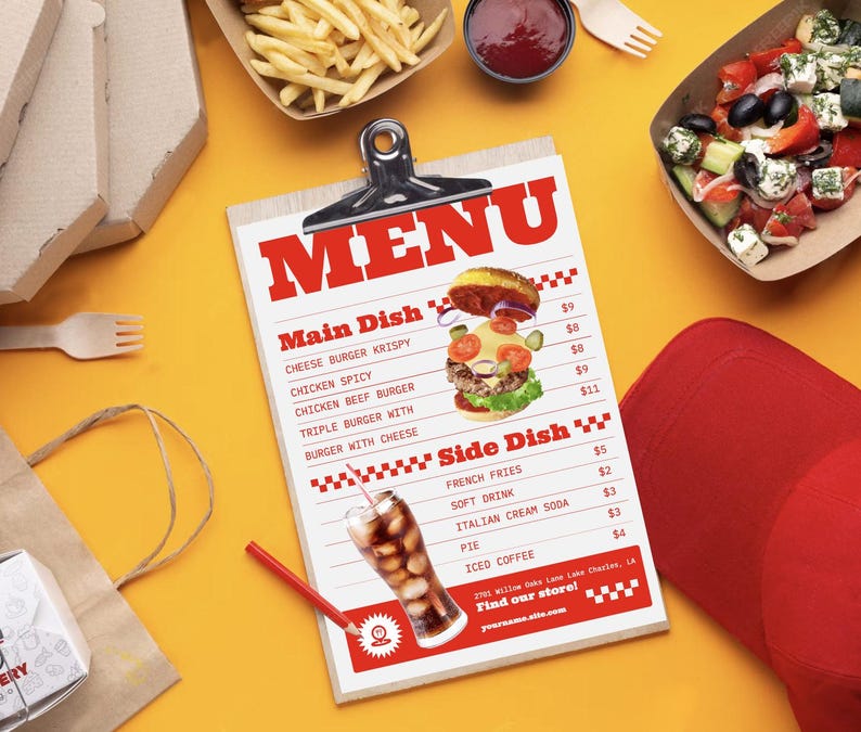 Fast Food Menu Template: Editable A4 Price List (canva) | Retro Fast ...