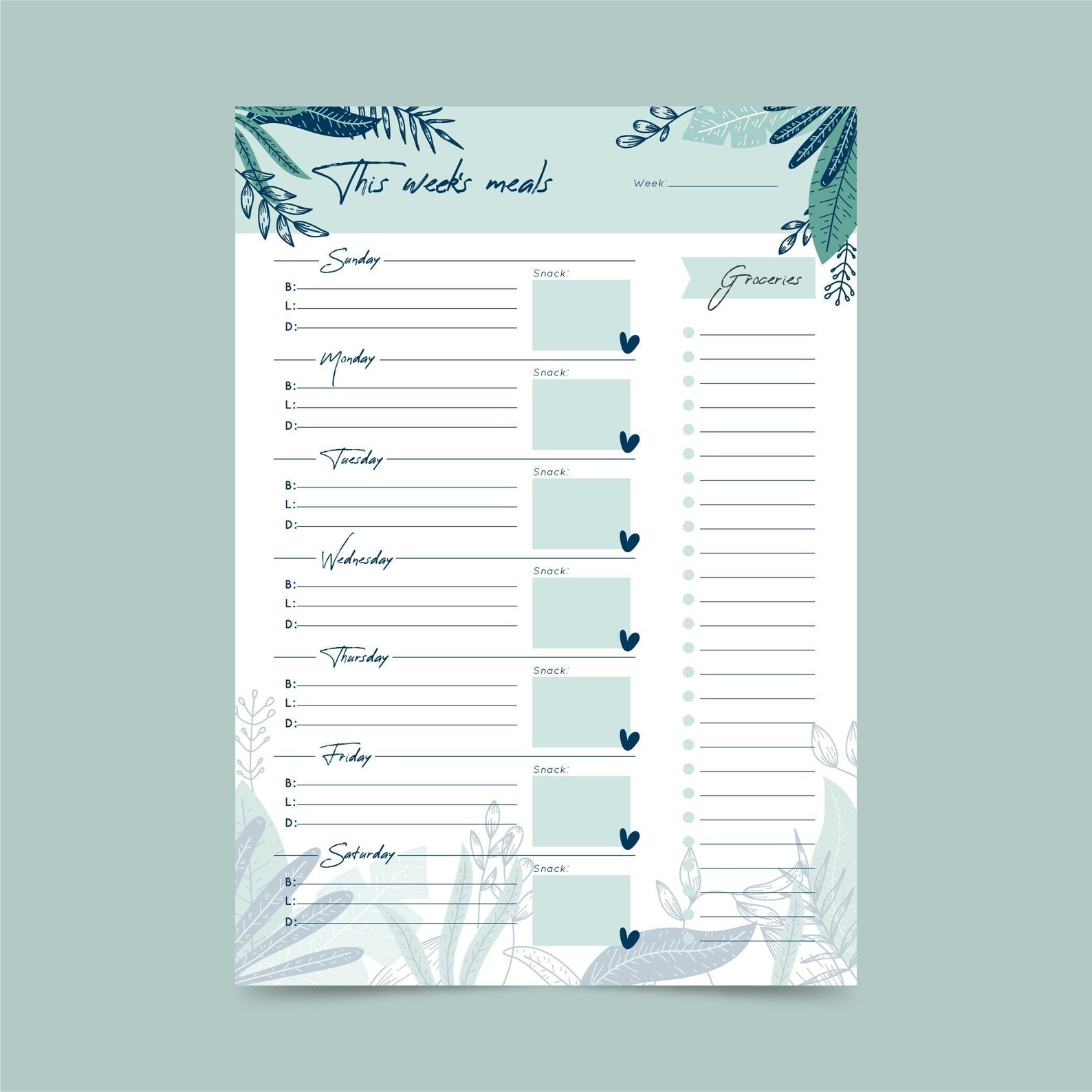 Weekly Meal Planner Printable Weekly Planner Digital Weekly - Etsy