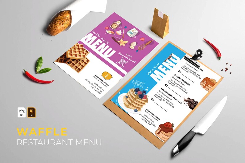 Editable Waffle Menu Template: Cafe Restaurant Design (canva ...