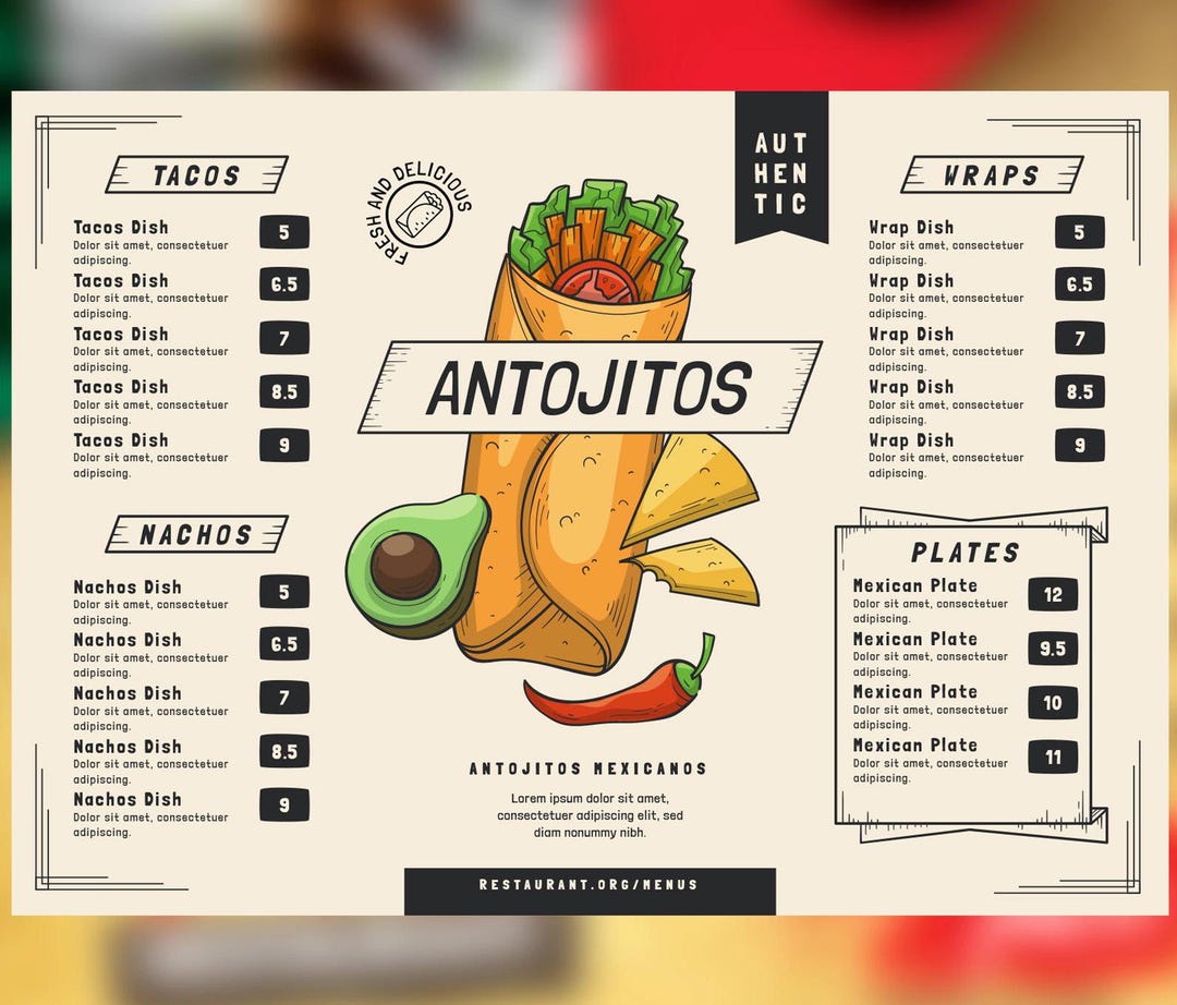 Editable Mexican Food Menu Template: Printable Restaurant Menu (PDF ...