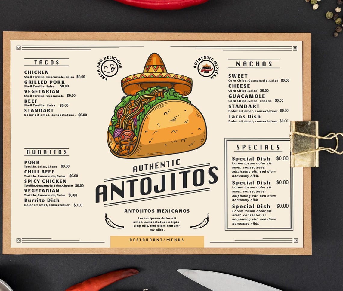 Taco Menu, Mexican Food Menu, Editable Mexican Food Menu Board Template ...