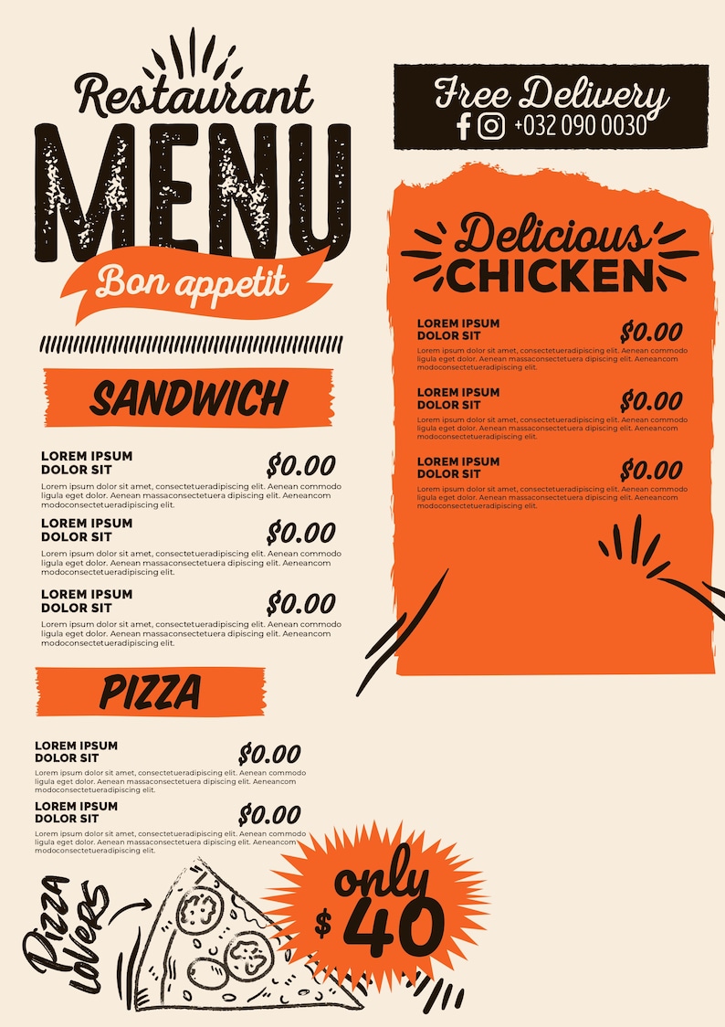 Restaurant Menu, Printable Restaurant Menu, Digital Restaurant Menu ...