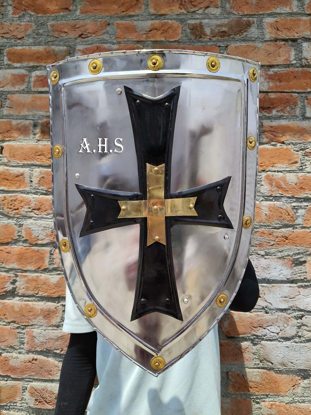 Medieval Armor Templar Knight Heater Shield, Black Cross Armor, Steel ...