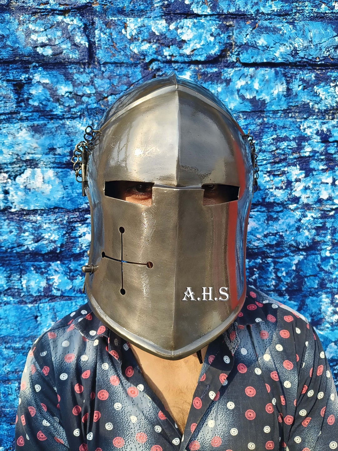 Medieval Knight Barbuta Helmet, Silver/black Finish, Costume Gift - Etsy