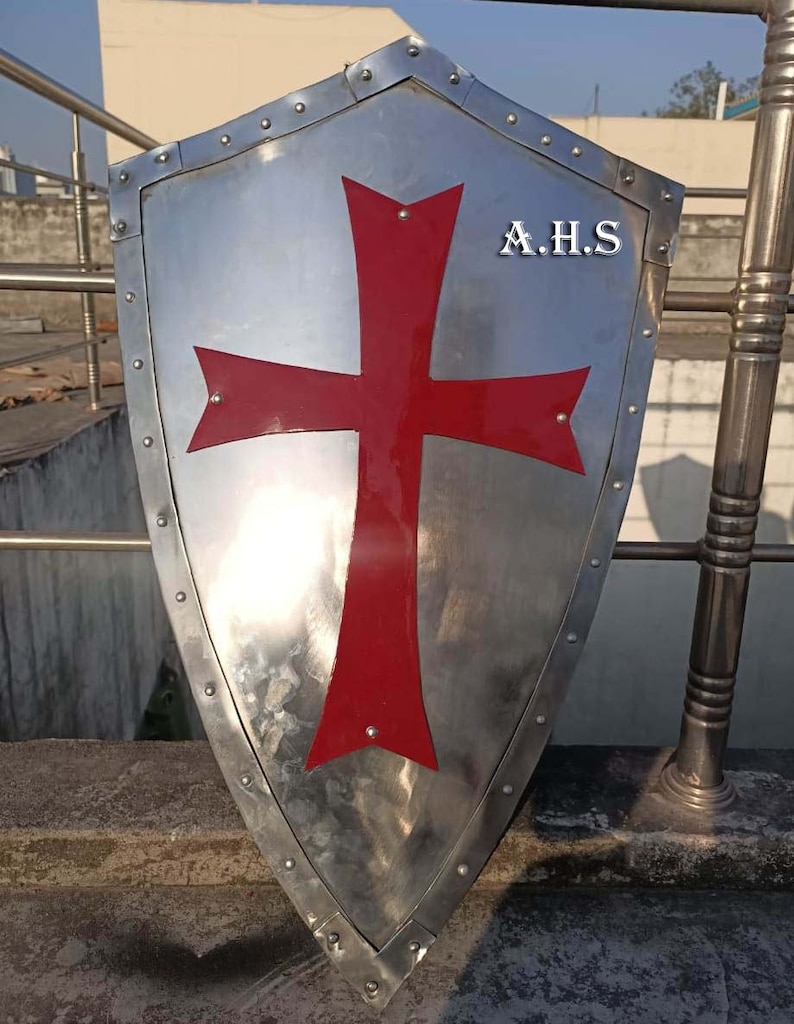Medieval Knight Templar Shield: Red Cross, 18 Gauge Steel, LARP Cosplay ...