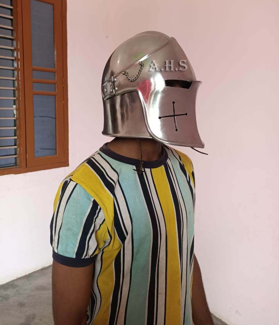 Handmade Medieval Knight Barbute Helmet: Functional Steel Replica, LARP ...