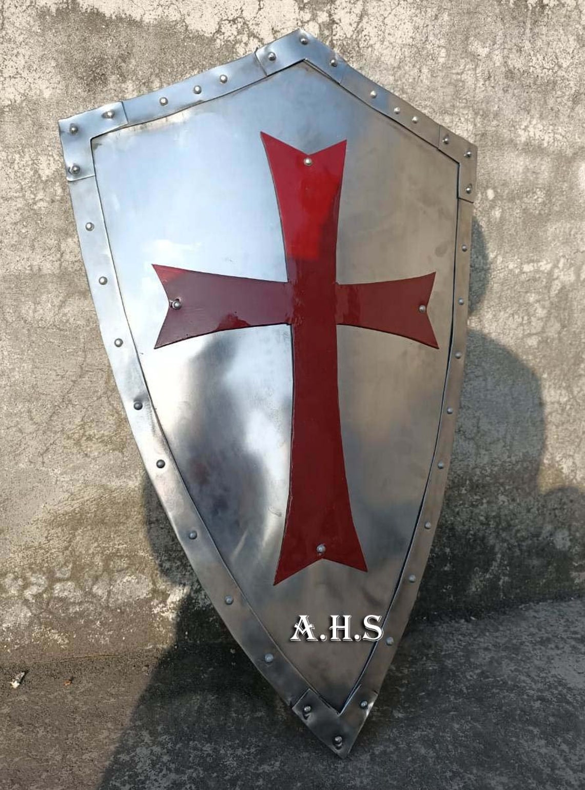 Medieval Knight Templar Shield: Red Cross, 18 Gauge Steel, LARP Cosplay ...