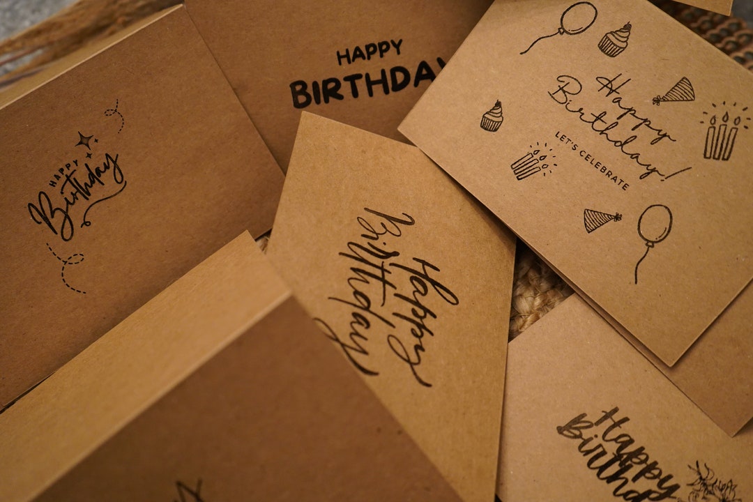 Pack of 10 Handmade Birthday Cards - Customizable Kraft Paper Cards ...