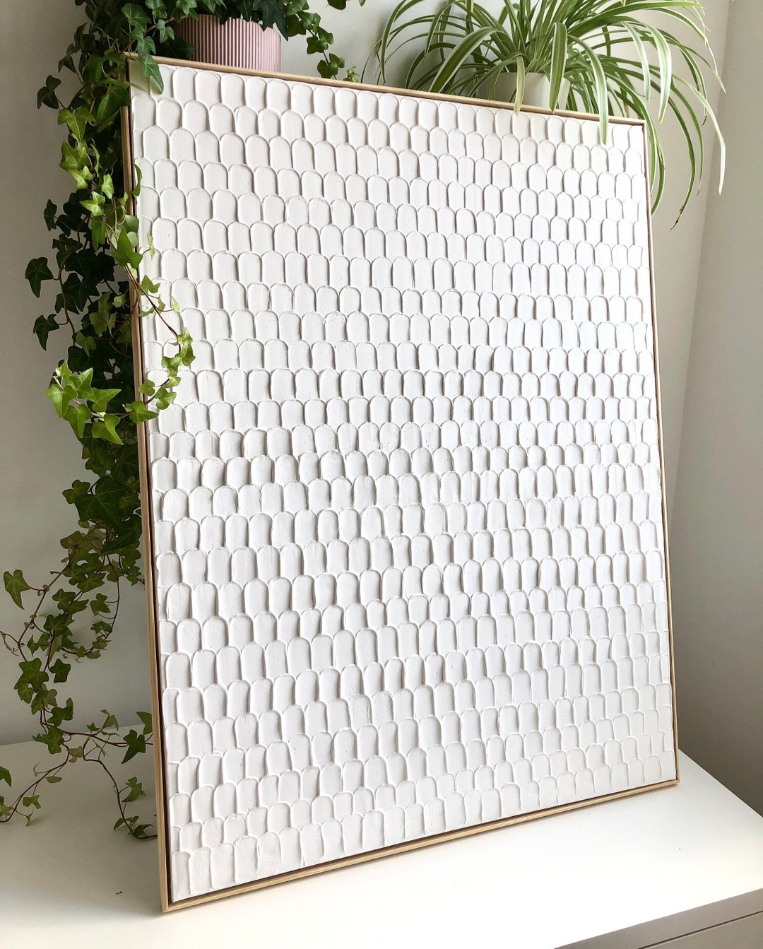 Textured Art Textured Mottled White Canvas Art Boho Style Framed ...