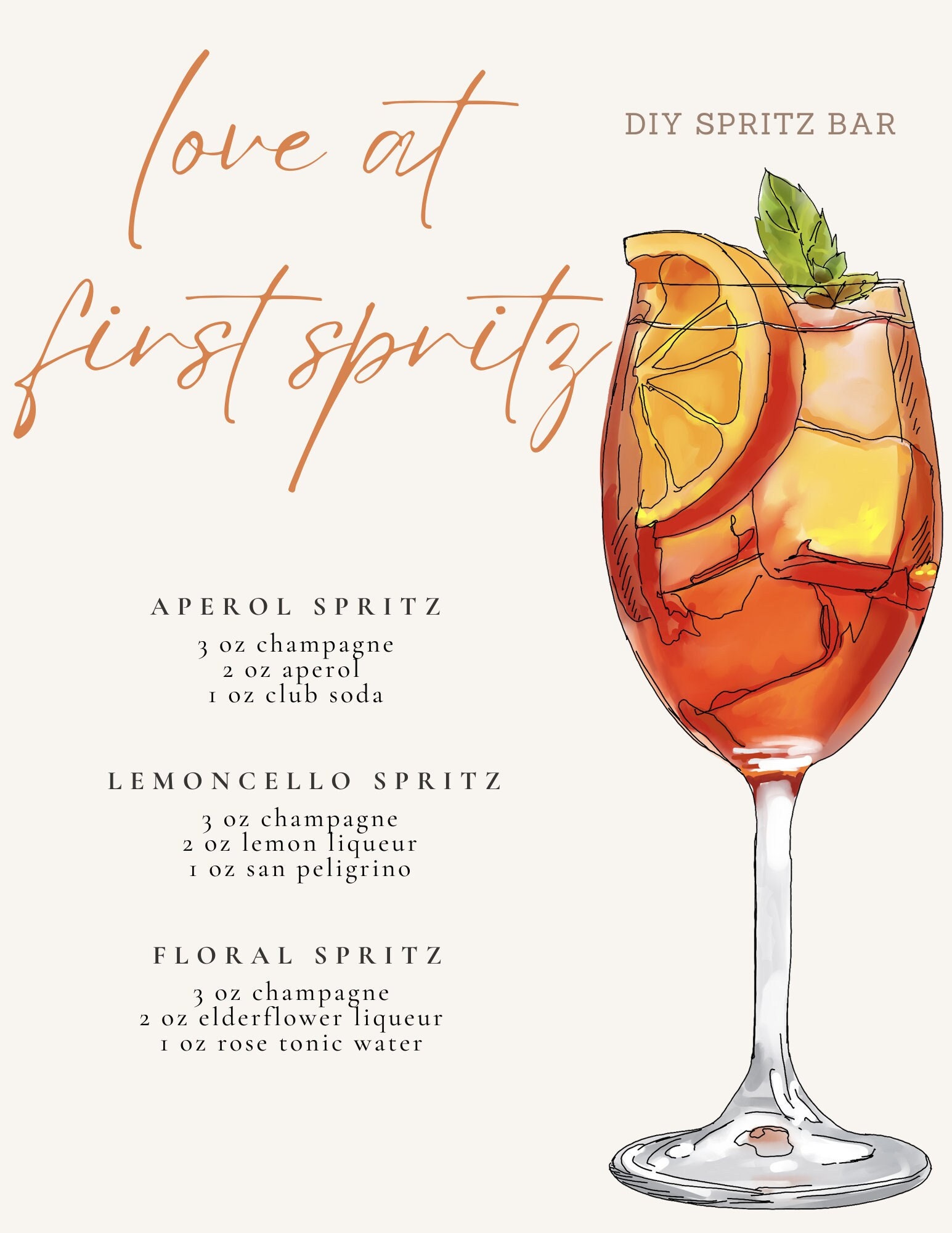 Love at First Spritz Bar Menu [digital Download] - Etsy
