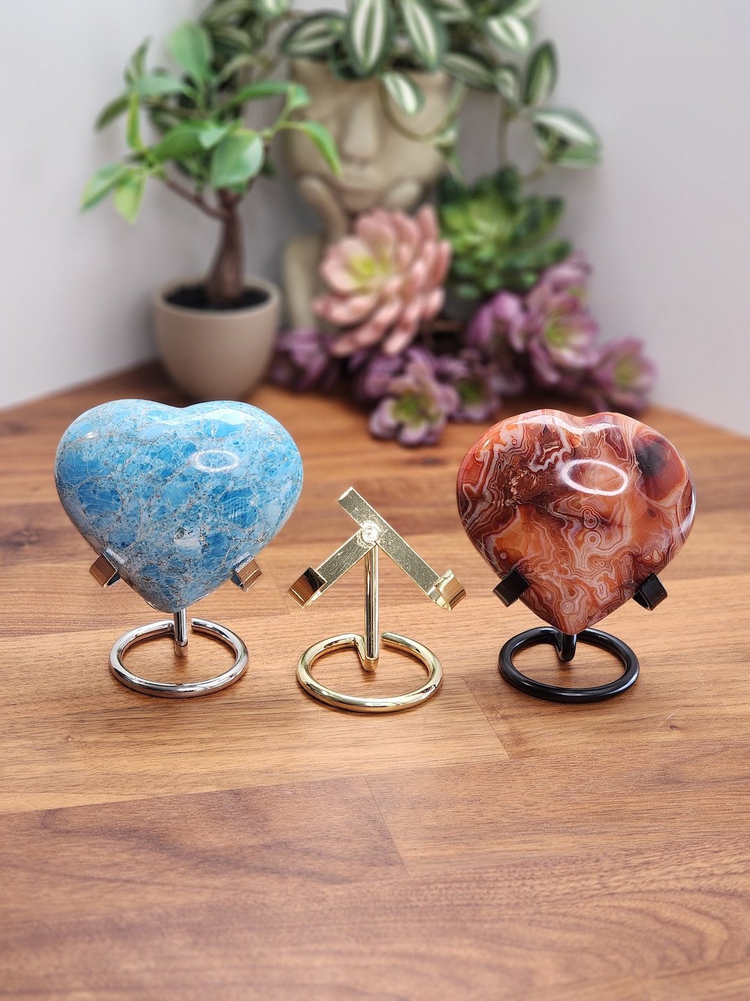 Crystal Heart Display Stand | Metal Specimen Holder | Silver, Gold or ...