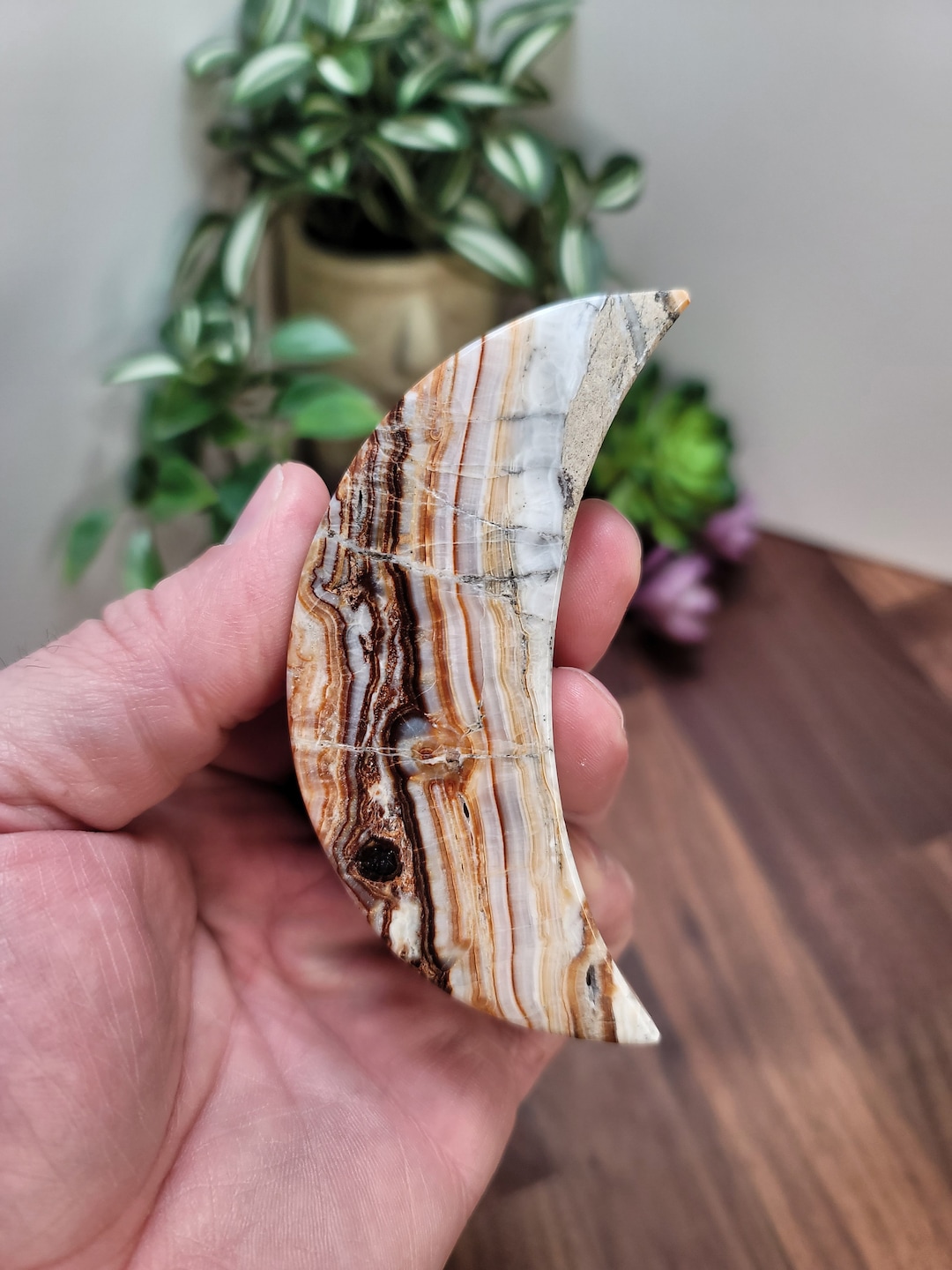 Beautiful Banded Aragonite Moon Crystal Carving | 4 Inches | Alpha ...
