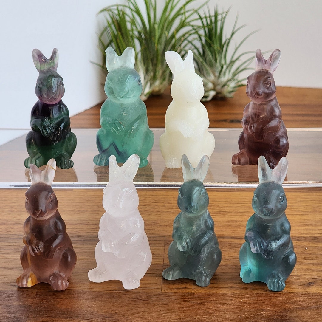 Crystal Bunny Carvings | Crystal Rabbits | Fluorite, Rose & White ...