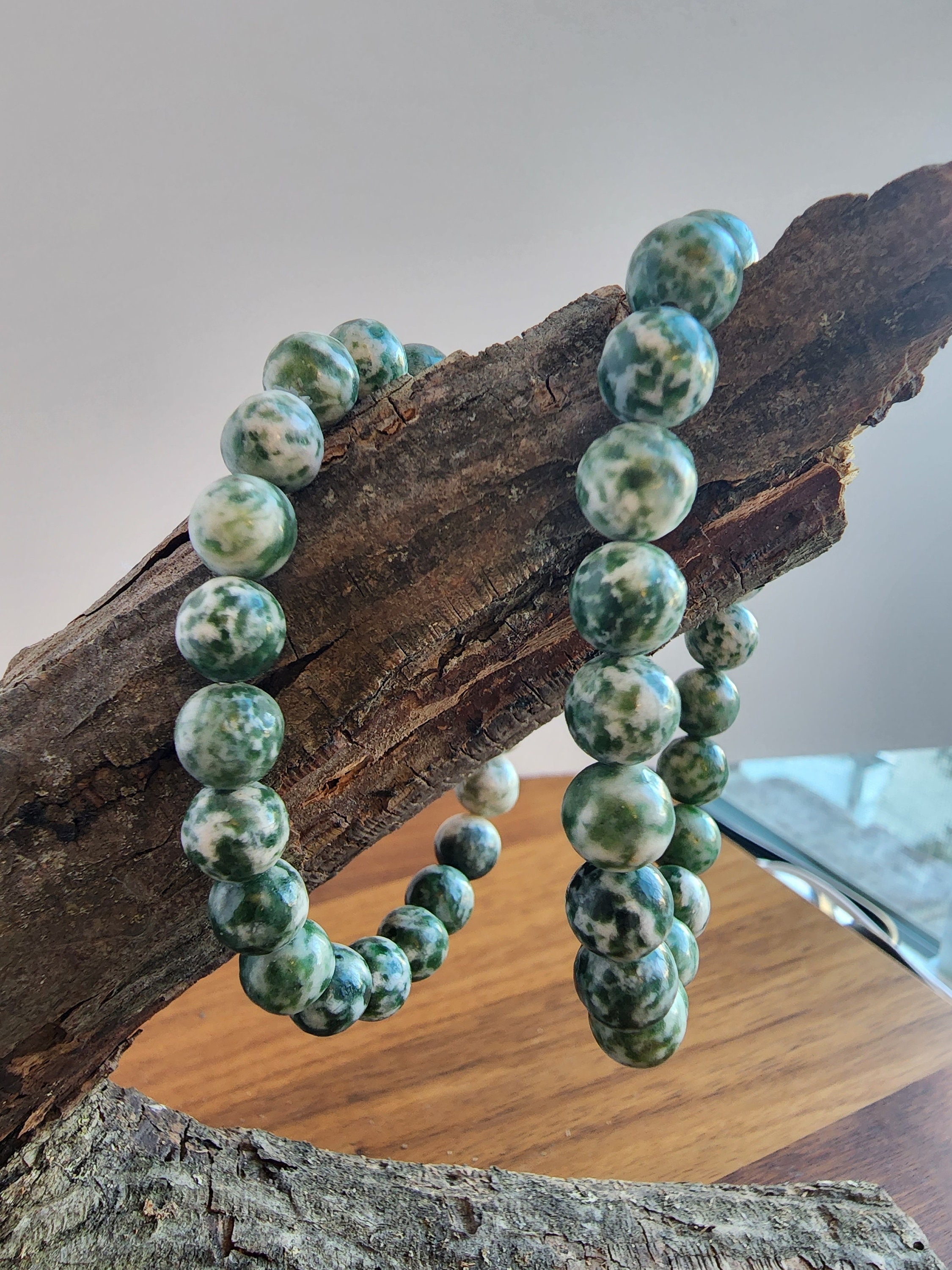 Tree Agate Bracelet Green Spotted China Jade Natural - Etsy