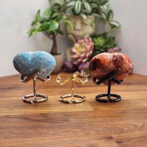 Crystal Heart Display Stand | Metal Specimen Holder | Silver, Gold or ...