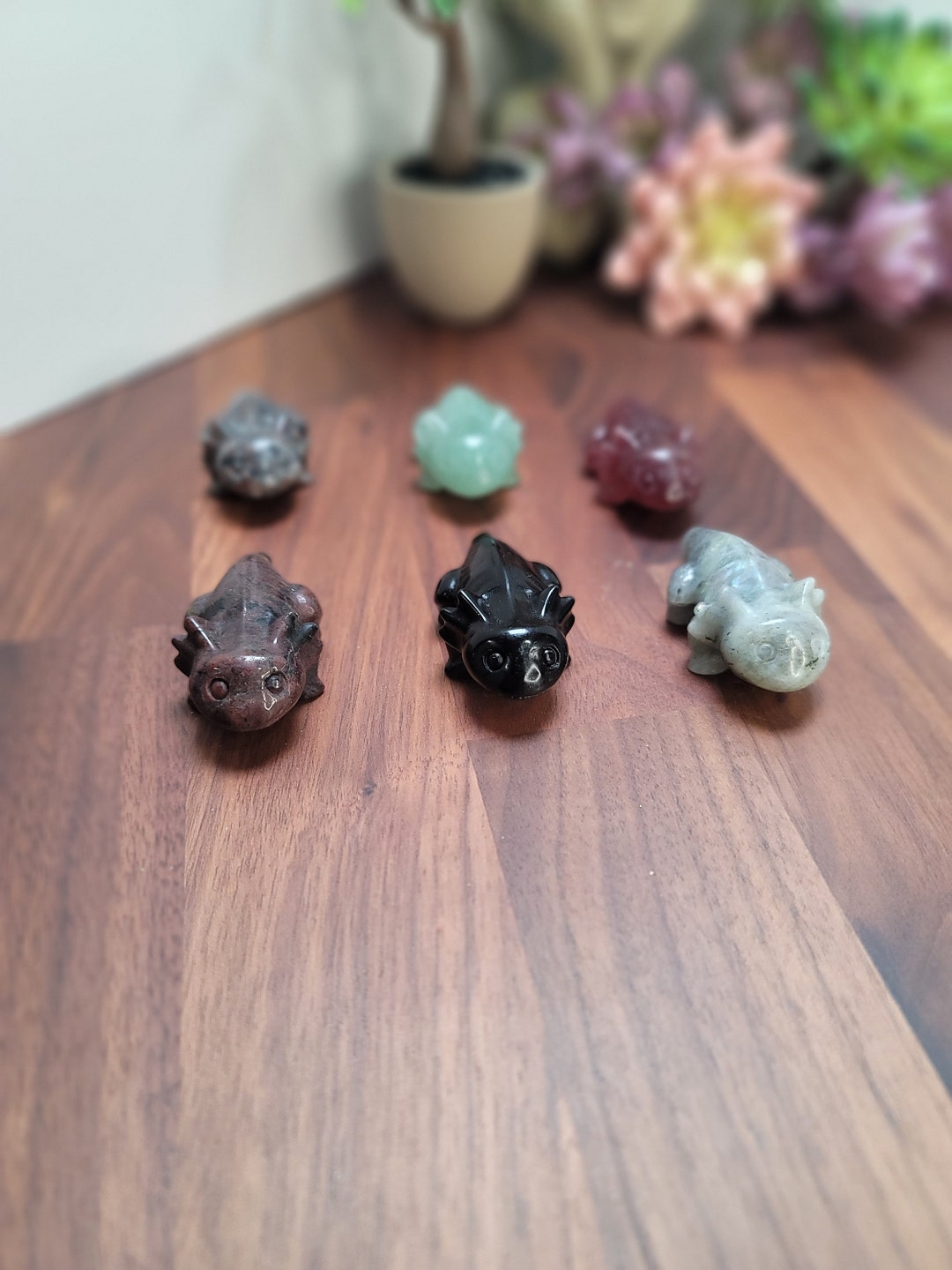 Axolotl Crystal Carving - Labradorite, Obsidian, UV Reactive Stone 1.9 ...