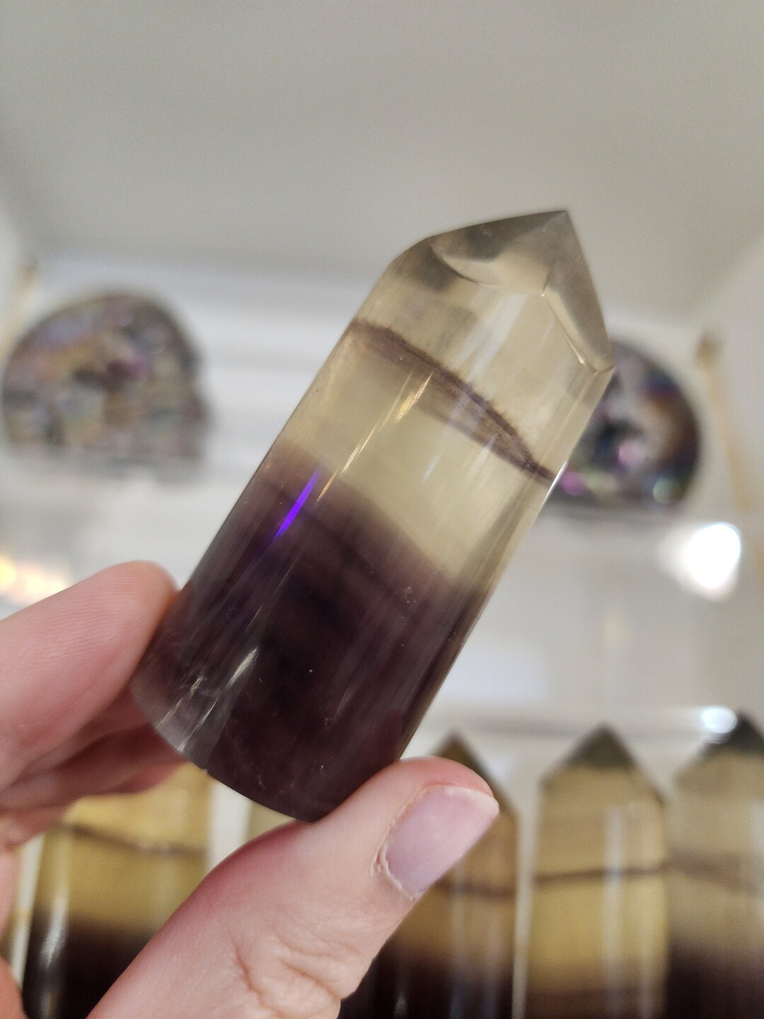 Yellow & Purple Banded Fluorite Towers Around 70 MM Pencil Shaped ...