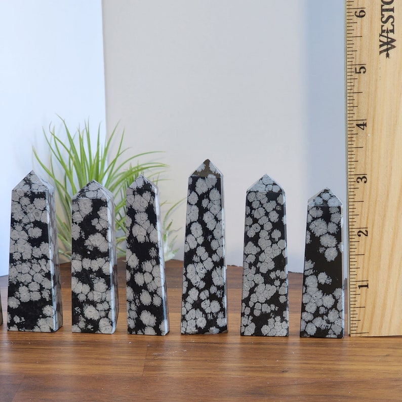 Snowflake Obsidian Tower: Small Black Crystal - White Flower Details - Etsy