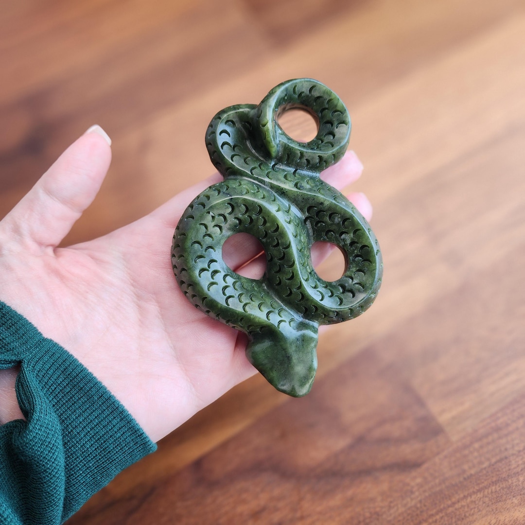 Green Jade Snake Large Crystal Carving Serpent Figurine Halloween ...