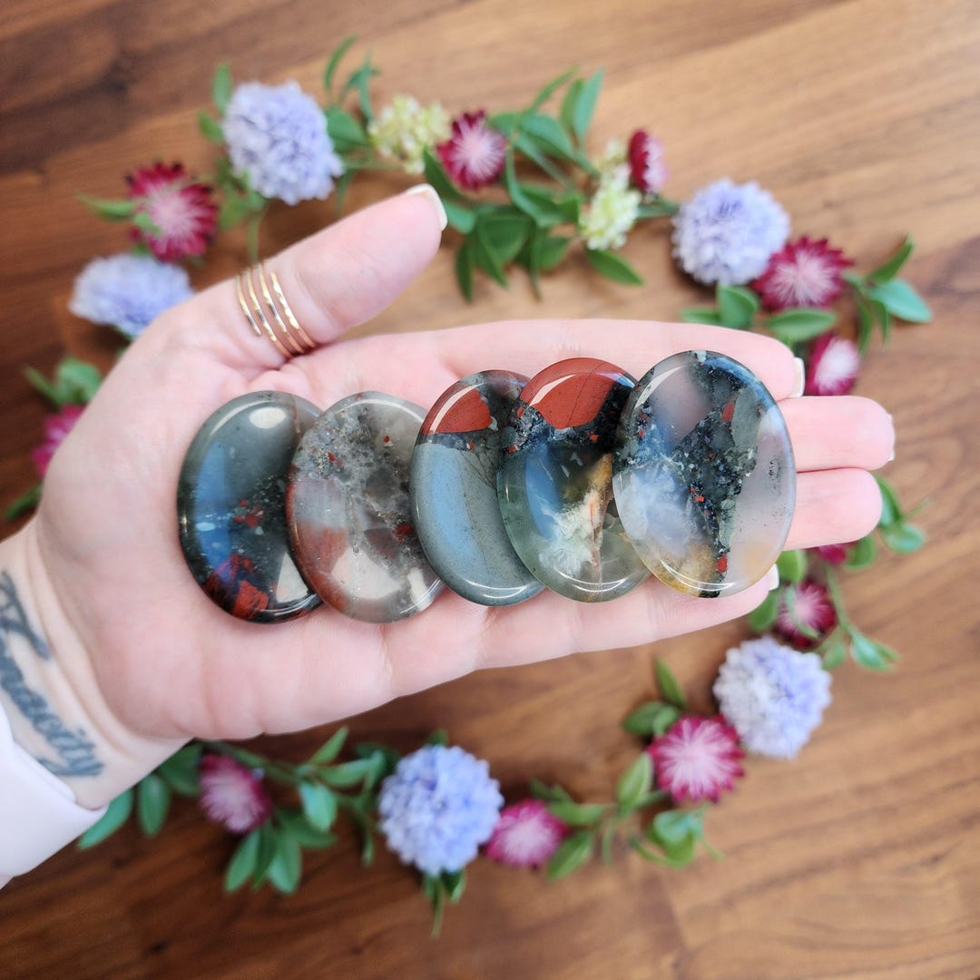 Bloodstone Worry Stone | 1.75" | Gray & Red Crystal | Pocket Crystals ...