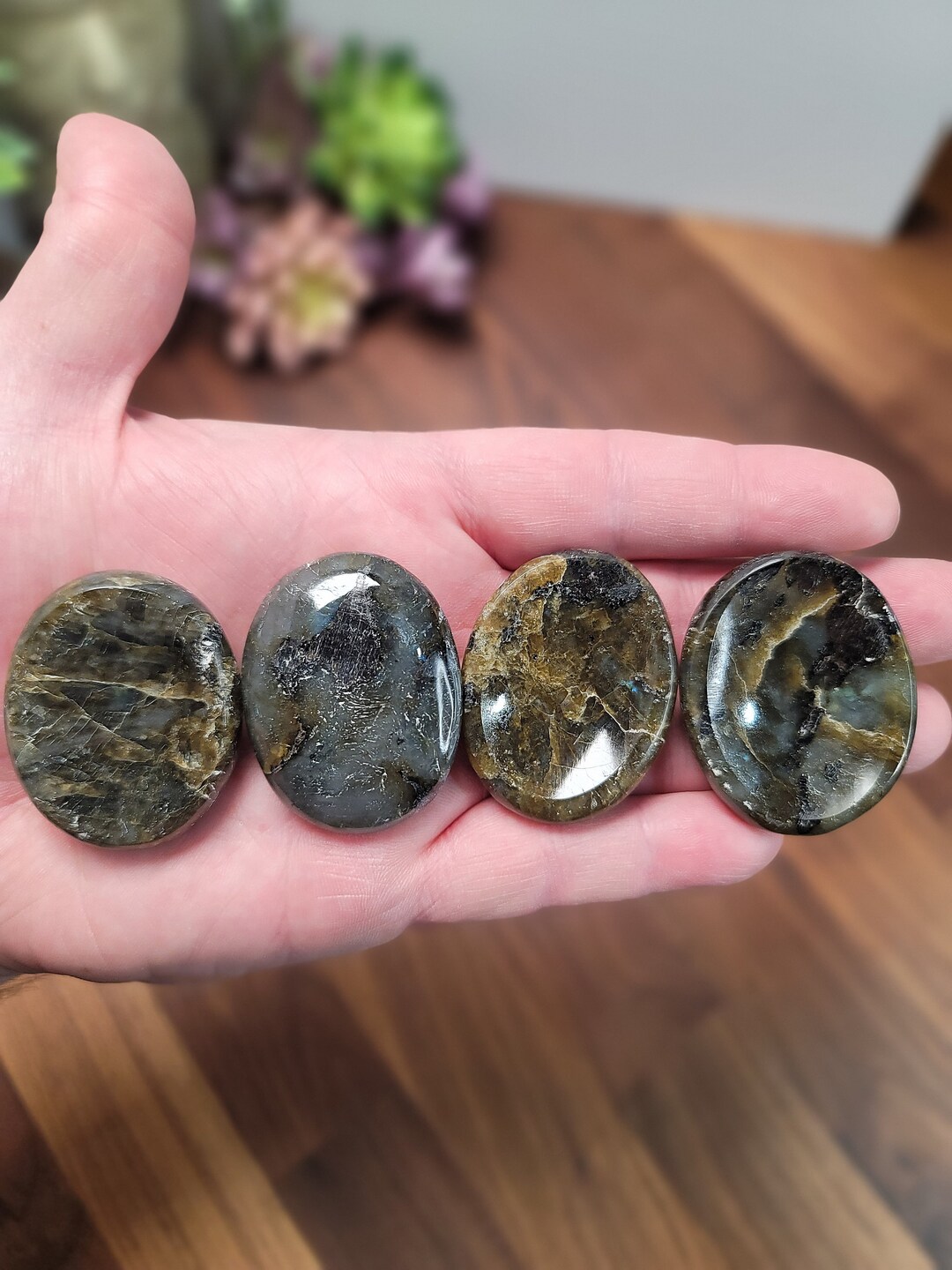 Chunky Labradorite Worry Stone 48 MM Brown, White & Black Pocket ...