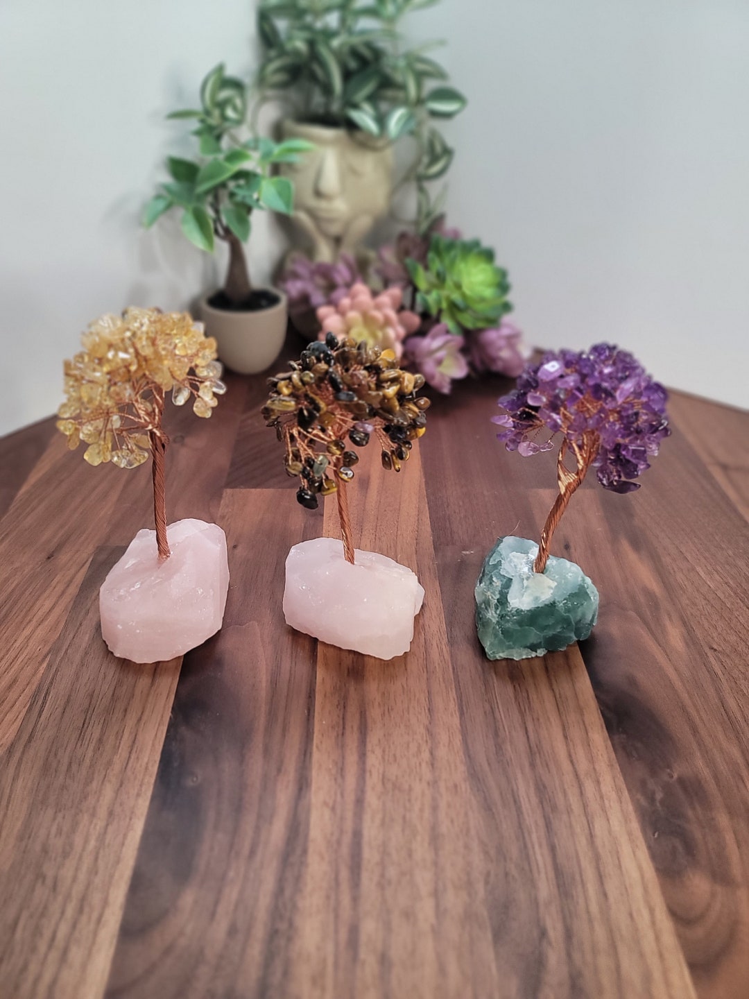 Crystal Tree Decor: Citrine, Tiger's Eye & Amethyst on Base - Etsy