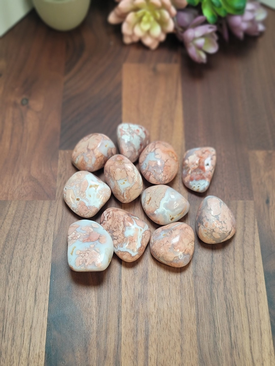 Pink Flower Agate Tumble Medium Cotton Candy Agate Crystal Tumbles Pink ...