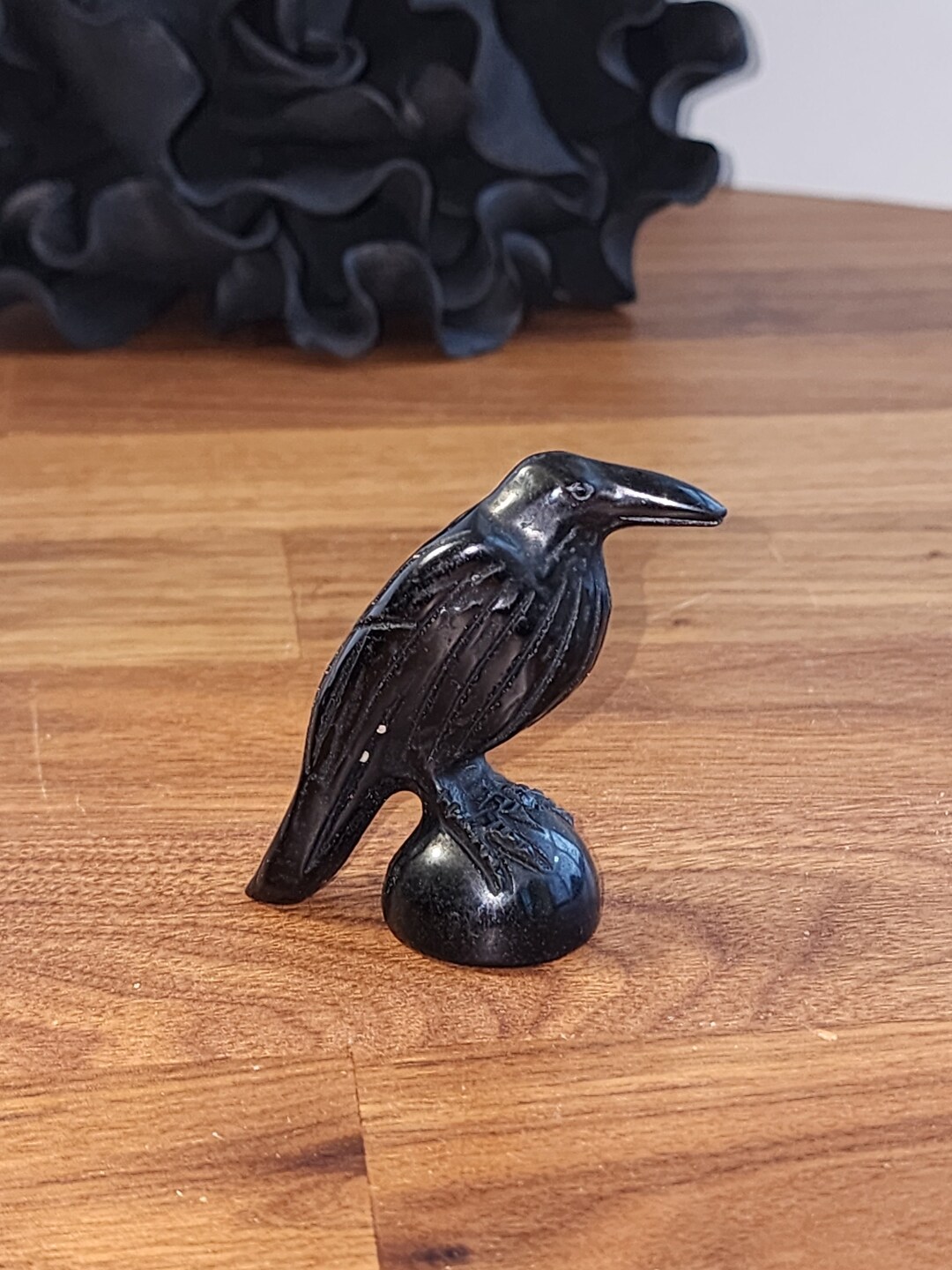 Large Raven Crystal Black Obsidian Crow Carving Crystal Bird Omen ...
