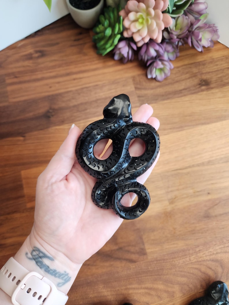 Crystal Snake Figurine: Black Obsidian - Gothic, Dark Academia Decor - Etsy