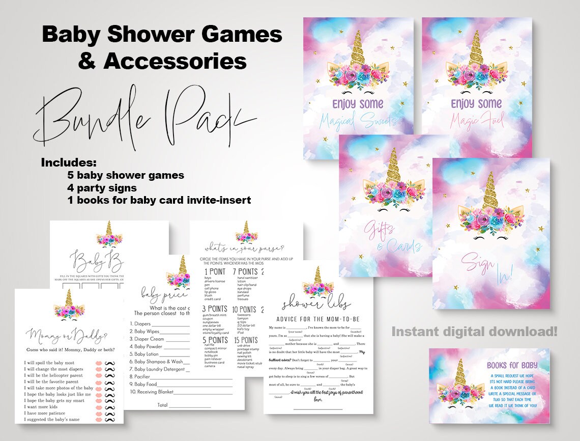 Unicorn Baby Shower Game Bundle, Rainbow Baby Shower Games, Unicorn ...