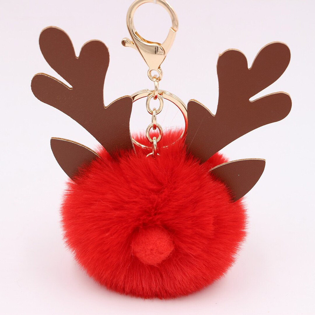Faux Fur Christmas Rudolph Reindeer Novelty Keyring Handbag Charm Xmas ...