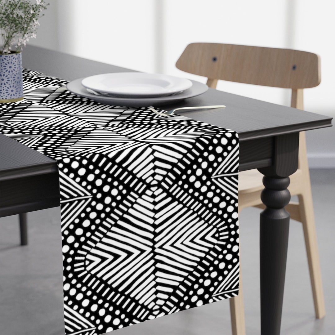 Table Runner, Tribal Pattern Table Runner, Black and White Table Runner ...